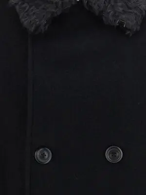 Our Legacy Double-breasted Short Coat In Wool With Fur Collar