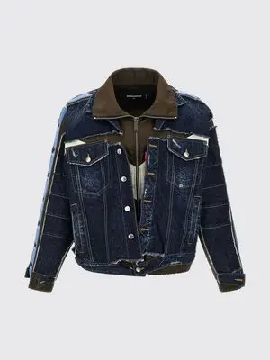 Dsquared2 Double-layer Patchwork Design Denim Jacket With Zip Closure