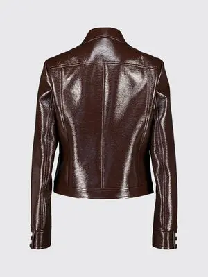 COURREGES Cropped Coated Cotton Patent-effect Jacket With Logo