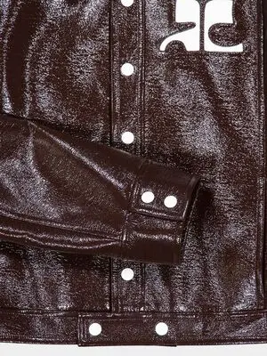 COURREGES Cropped Coated Cotton Patent-effect Jacket With Logo