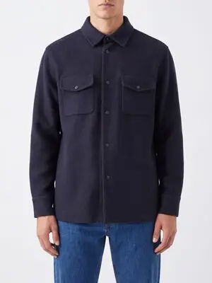 Aspesi Pure Wool Overshirt With Patch Pockets And Classic Collar - Blue