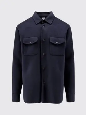 Aspesi Pure Wool Overshirt With Patch Pockets And Classic Collar - Blue