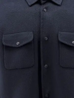 Aspesi Pure Wool Overshirt With Patch Pockets And Classic Collar - Blue
