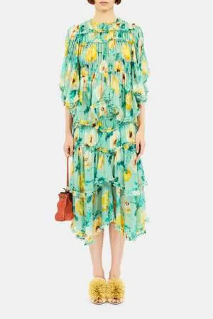 Ulla Johnson Lenore Tiered Midi Skirt - Celadon