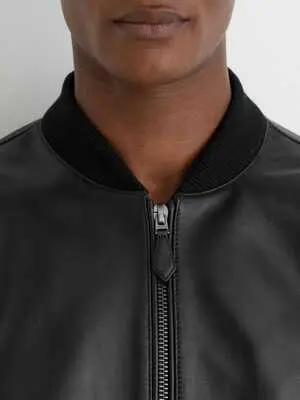 REISS Strain Leather Bomber Jacket
