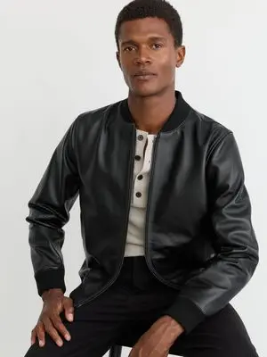 REISS Strain Leather Bomber Jacket