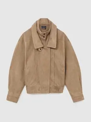 REISS Noa Petite Suede Double-layer Relaxed-fit Jacket