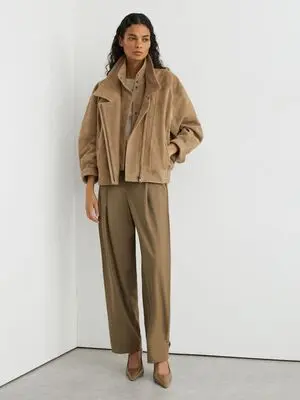 REISS Noa Petite Suede Double-layer Relaxed-fit Jacket