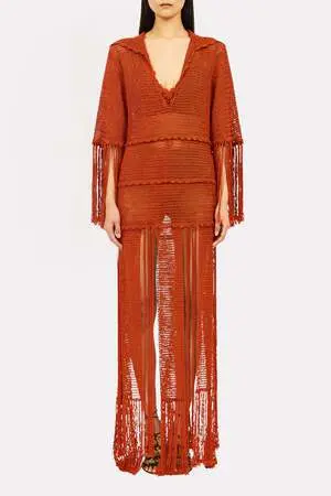 Ulla Johnson Appoline Fringe Knit Dress - Clay