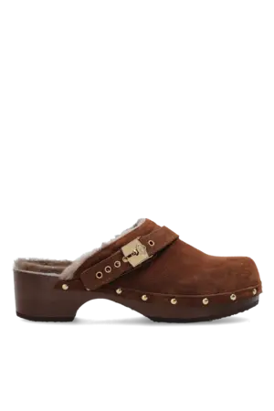 DR. SCHOLL'S SHOES Pescura Robin Fur Leather Mules By - Brown