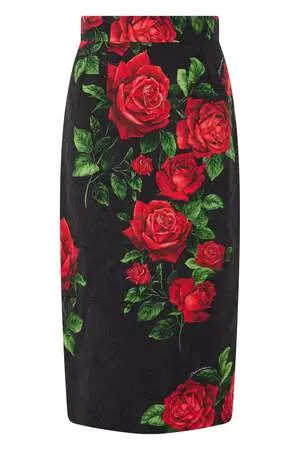 DOLCE & GABBANA Dolce & Gabbana Fitted Knee-Length Brocade Bodycon Dress With Floral Rose Motif