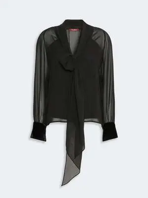 Max Mara Pure Silk Georgette Blouse With Long Raglan Sleeves, Velvet Cuffs & Removable Slip Top