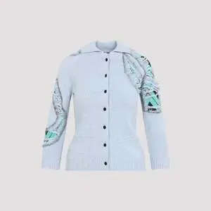Moschino Distressed Patchwork Knit Cardigan - Blue