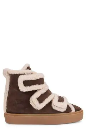 Inuikii Suede Mini Ankle Boot With Faux Fur Inserts And Strap-adjustable Fit - Brown