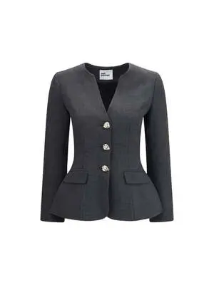 SELF-PORTRAIT Tailored Peplum Blazer With Jewel Buttons - Grey