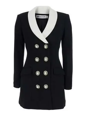 SELF-PORTRAIT Embellished Double-breasted Blazer Dress - Black