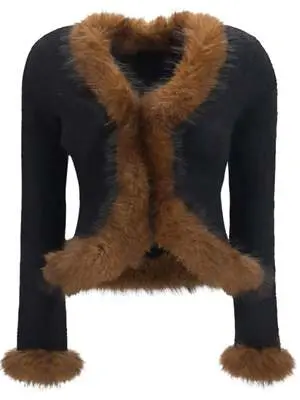 SELF-PORTRAIT Self-portrait Faux Fur Trim Cropped Cardigan
