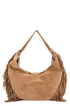 Orciani Island Peach Fringe Large Suede Shoulder Handbag