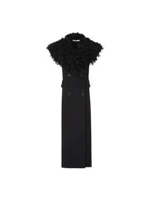 Fendi Sleeveless Double-breasted Long Coat With Fur Collar