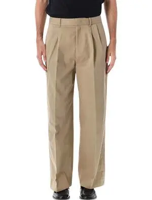 DUNST Pleated Cotton Trousers - Beige