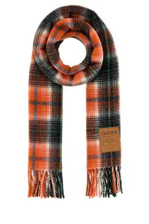GANNI Embroidered Wool Scarf 200 Cm X 30 Cm - Stripped