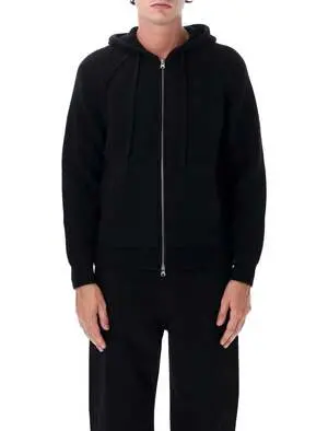 DUNST Zip-front Hooded Knit Sweater - Nero