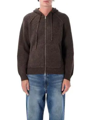 DUNST Zip-up Hooded Knit Sweater - Marrone