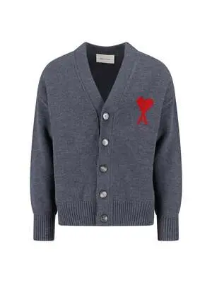AMI Paris 100% Wool Sweater With Horn Button - Grey