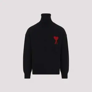 AMI Paris Wool Funnel Neck Sweater - Black