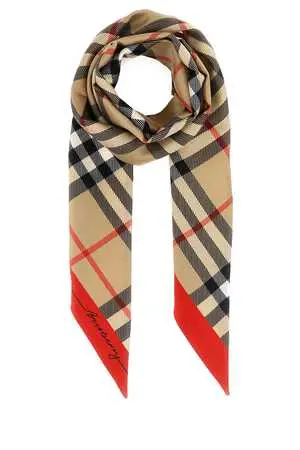 Burberry Printed Silk Foulard Style Scarf 180 Cm X 8 Cm - Checked