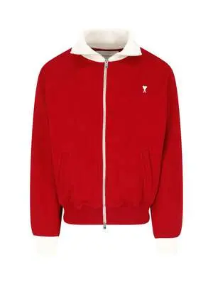 AMI Paris Cotton Zip-up Bomber Jacket - Red