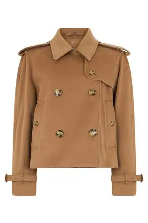 BURBERRY Burberry Cashmere Mini Double-Breasted Cropped Trench Coat With Adjustable Cuffs