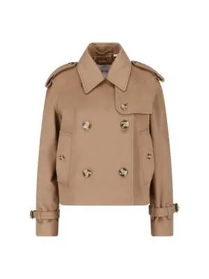 Burberry Cropped Double-breasted Cashmere Trench Jacket - Brown