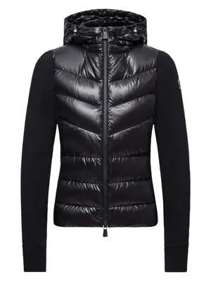 Moncler Stretch Polar Fleece Down-filled Hooded Jacket With Water-repellent Zip - Nero