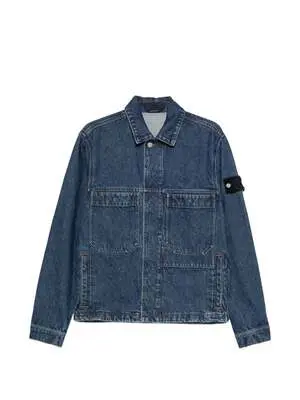 Stone Island Patch Chest Pockets Denim Jacket With Concealed Snap, Vertical Welt Hand Pockets & Cuff Buttons - Blu