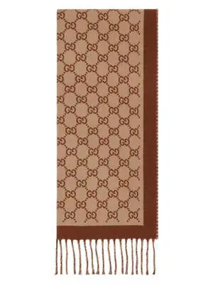 Gucci Gg Wool Scarf With Fringe Trim, 34cm X 194cm