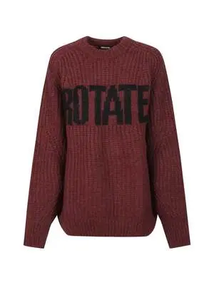 ROTATE BY BIRGER CHRISTENSEN Front Logo Crewneck Sweater In Cotton, Alpaca & Wool