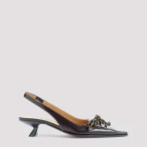 Marni Leather Slingback Kitten Heel Pumps - Brown