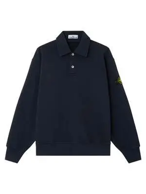 Stone Island Brushed Fleece Polo Shirt With Classic Collar & Button Placket