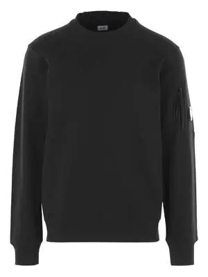 C.P. COMPANY Ribbed Crewneck Sweatshirt With Back Embroidered Logo And Lens Detail - Nero