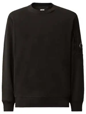 C.P. COMPANY Ribbed Crewneck Sweatshirt With Back Embroidered Logo And Lens Detail - Nero