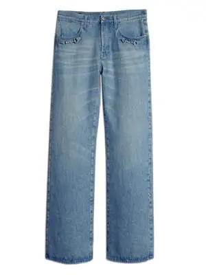 Gucci Horsebit Detail Embossed Leather-label Low-waist Flared Jeans