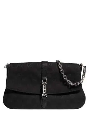 Gucci Height 14.5 Cm Mini Gg Canvas Shoulder Bag With Detachable Leather Strap - Nero