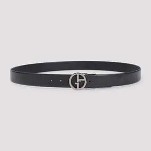 Giorgio Armani Leather Plate Belt 3.5 Cm - Black