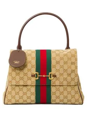 Gucci Height 24 Cm; Width 32 Cm; Depth 13 Cm Gg Canvas Mini Shoulder Bag With Web Stripe - Beige