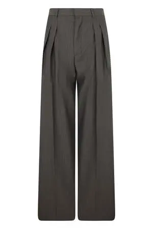 Bottega Veneta Loose Checkered High-waist Pleated Wool-modal Trousers