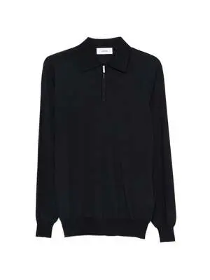 LARDINI Half-zip Polo Sweater In Wool-silk-cashmere Blend - Blu