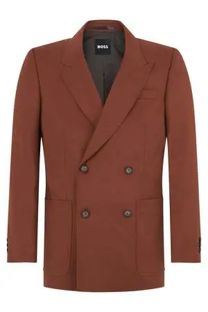BOSS Double-breasted Virgin Wool Jacket - Brown