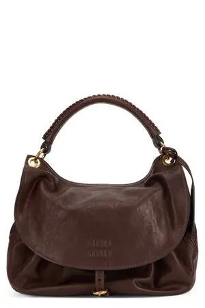 Miu Miu Leather Rendez-vous Handbag With Decorative Stitching, 39.5 Cm - Brown