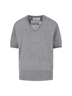 Extreme Cashmere Short-sleeve V-neck Cashmere Sweater - Grey